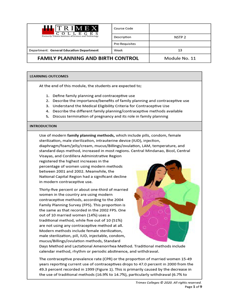Week 13 FAMILY PLANNING AND BIRTH CONTROL | PDF | Birth Control ...