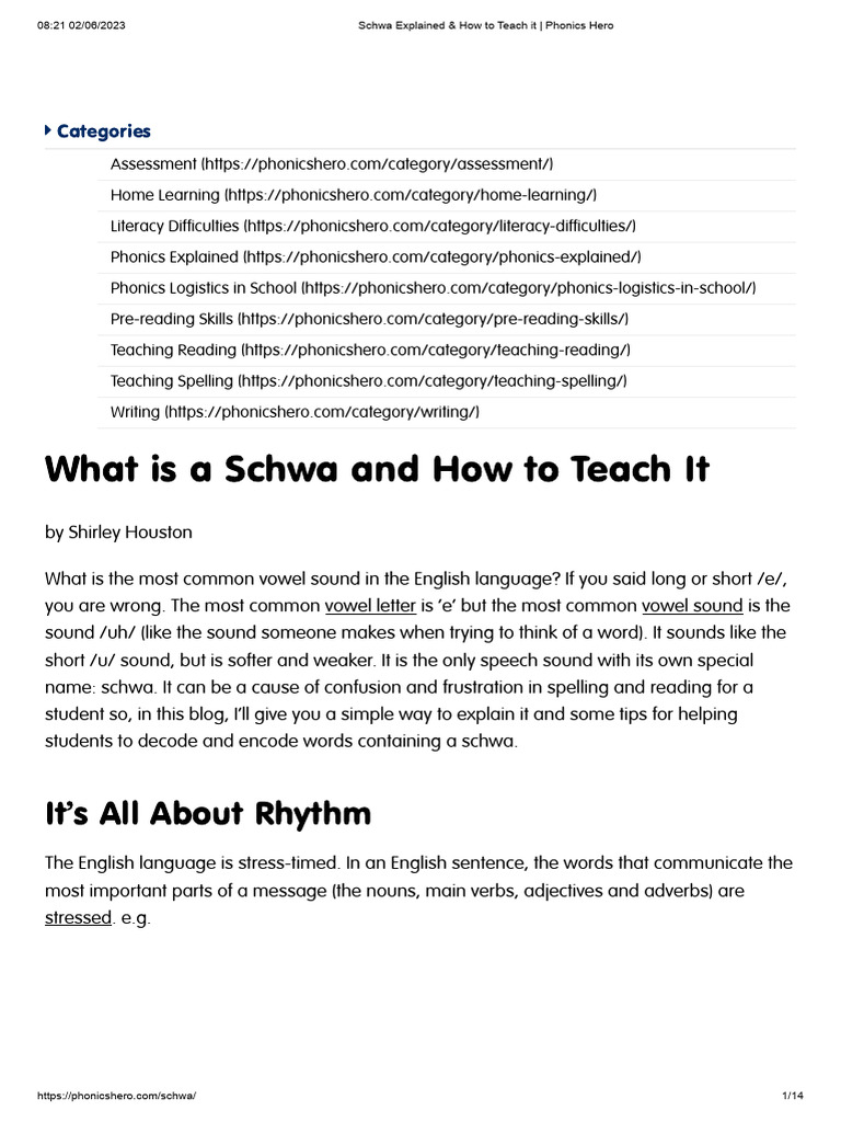 Schwa Explained & How To Teach It - Phonics Hero | PDF | Stress ...