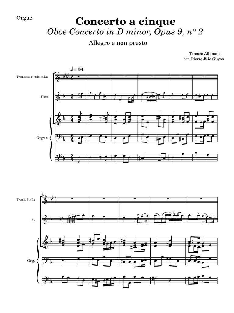 Oboe Concerto in D Minor, Opus 9, N° 2-Orgue | PDF | Concerto | Musical Compositions