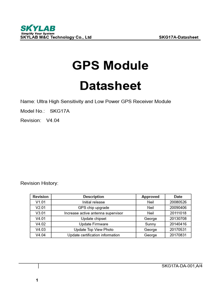 SKG17A V4.04 Datasheet 3 | PDF | Power Supply | Global Positioning System