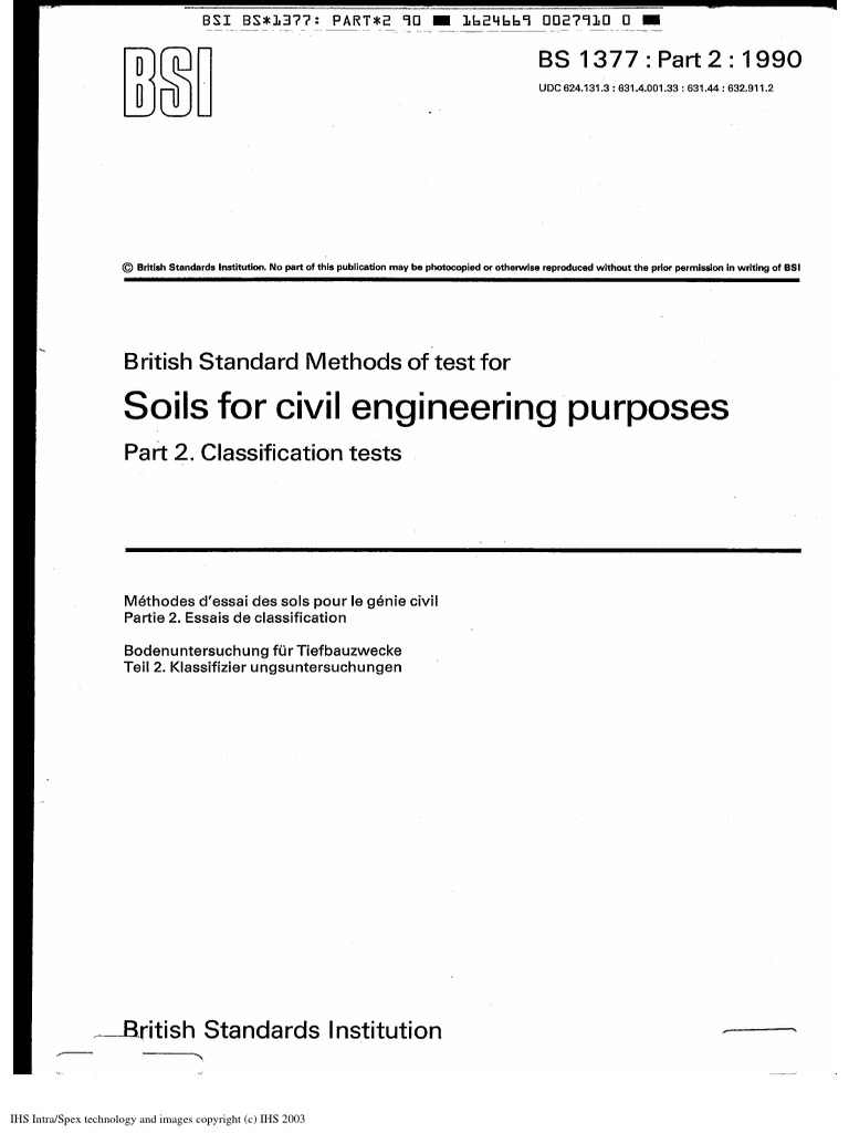 Bs 1377-Part2-1990-Soils 4 Civil Eng'g Purposes | PDF | Civil Law (Common Law) | Intellectual ...