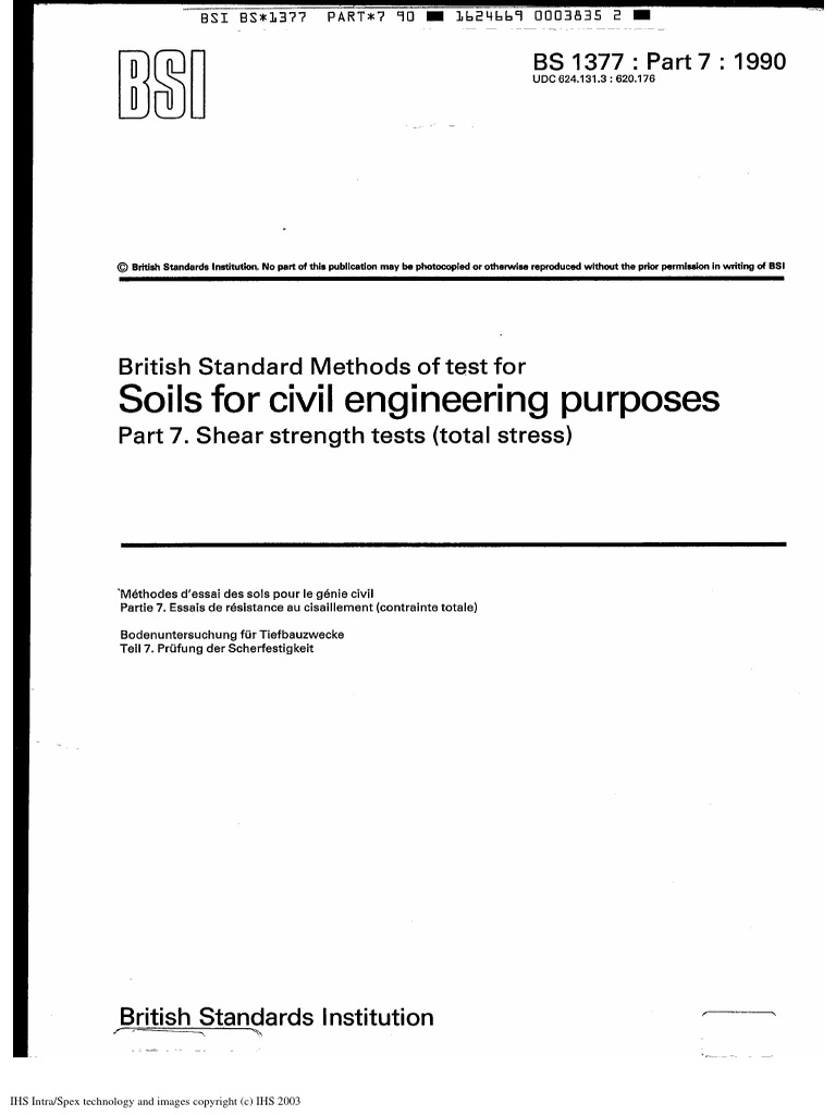 Bs 1377-7-1990-Soils 4 Civil Eng'g Purposes | PDF | Civil Law (Common ...