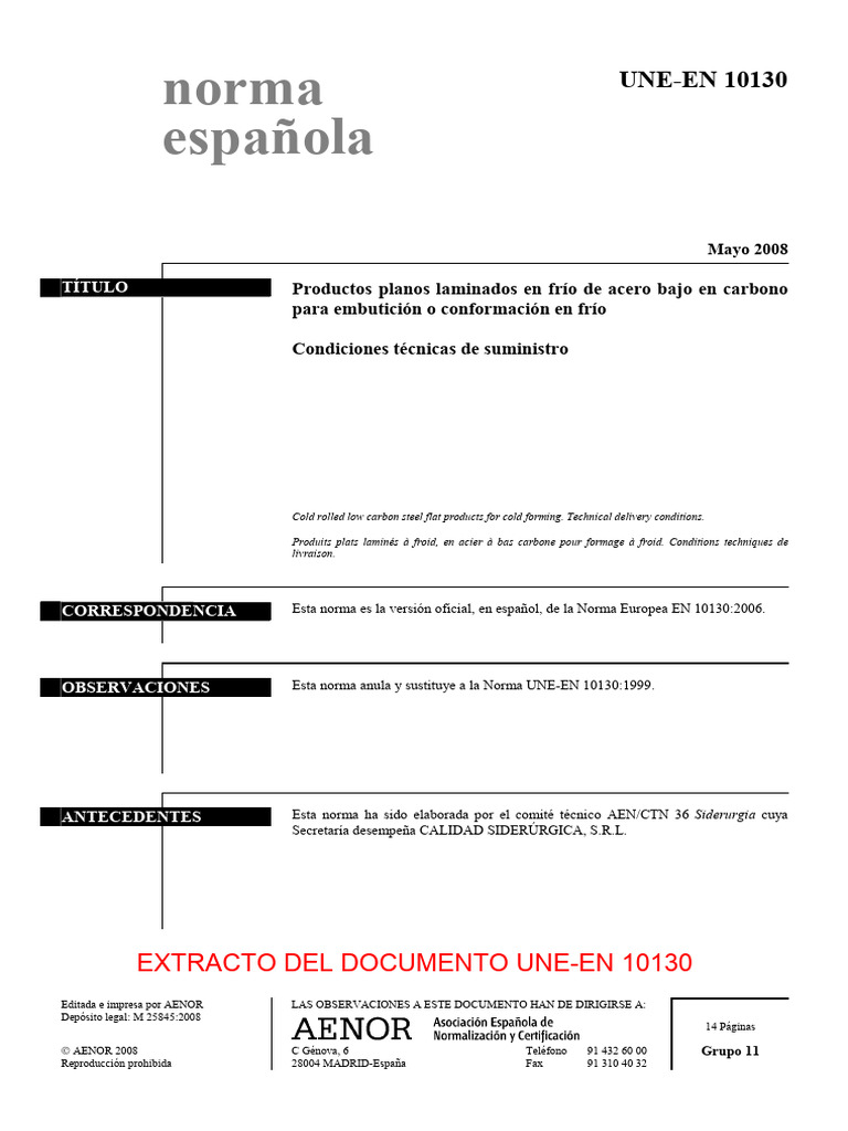 Norma UNE-EN 10130: Acero bajo carbono | PDF | Acero | Metalurgia