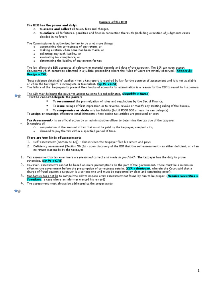 Powers of The BIR The BIR Has The Power and Duty:: Design V CIR) | PDF