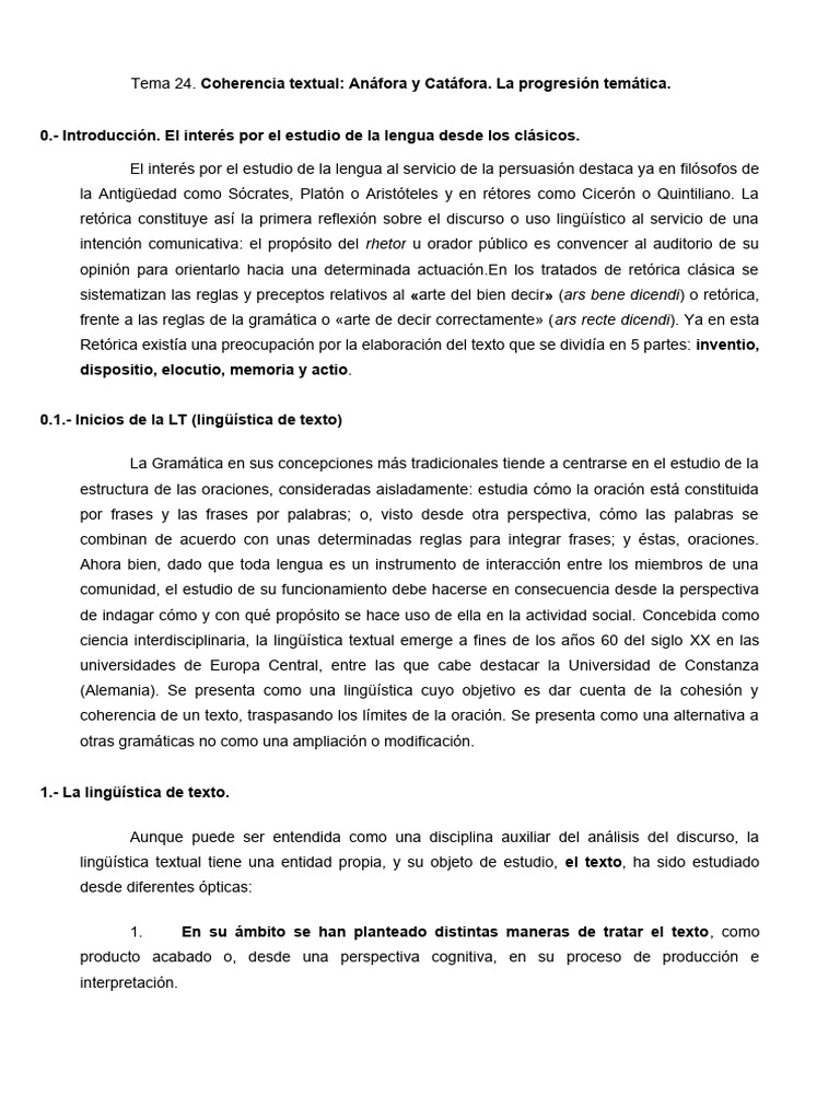 Coherencia Textual: Deixis, Anáfora y Catáfora. La Progresión Temática ...