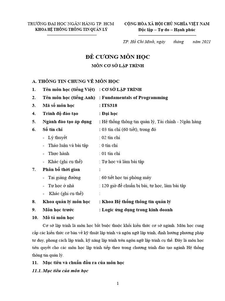 De Cuong - Co So Lap Trinh - K36 - HTTTQL | PDF