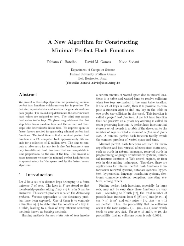 A New Algorithm For Constructing Minimal Perfect H | PDF | Vertex (Graph Theory) | Time Complexity