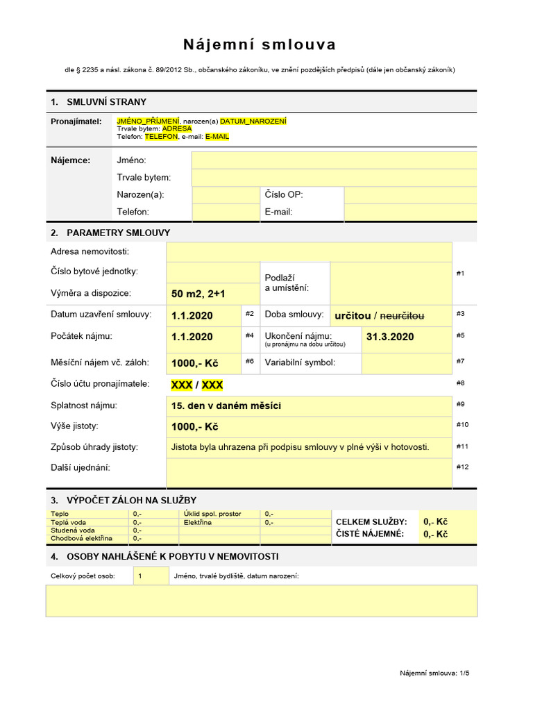 Vzor Nájemní Smlouvy - Byt, Dům (1) | PDF