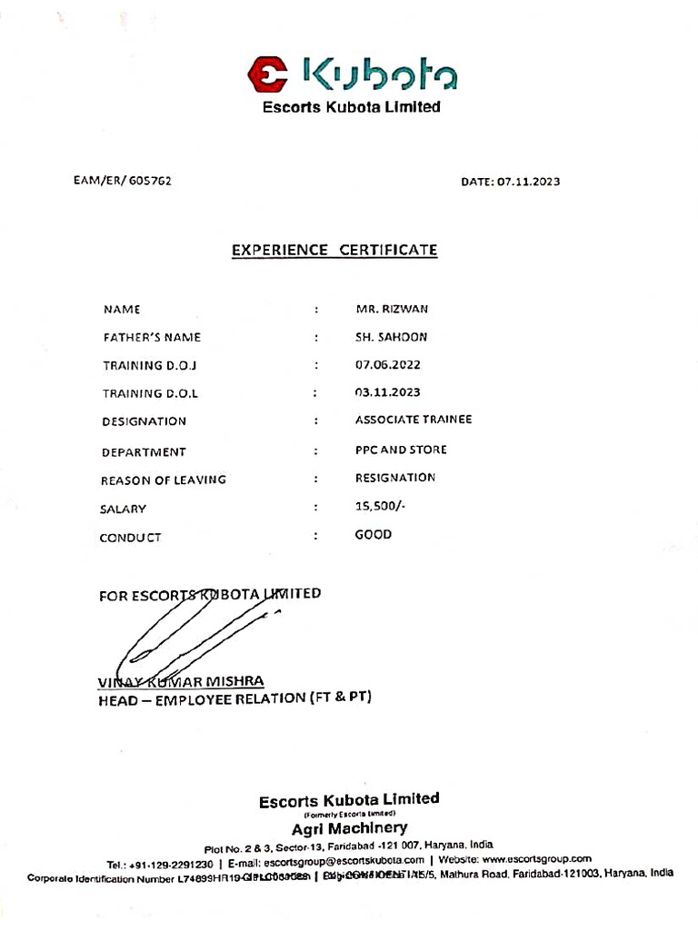 Experience Certificate | PDF