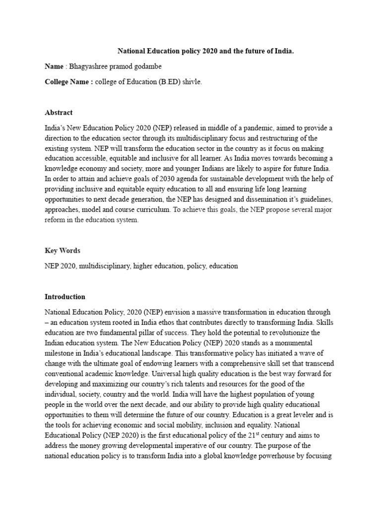 Nep 2020 | PDF | Education Policy | Vocational Education