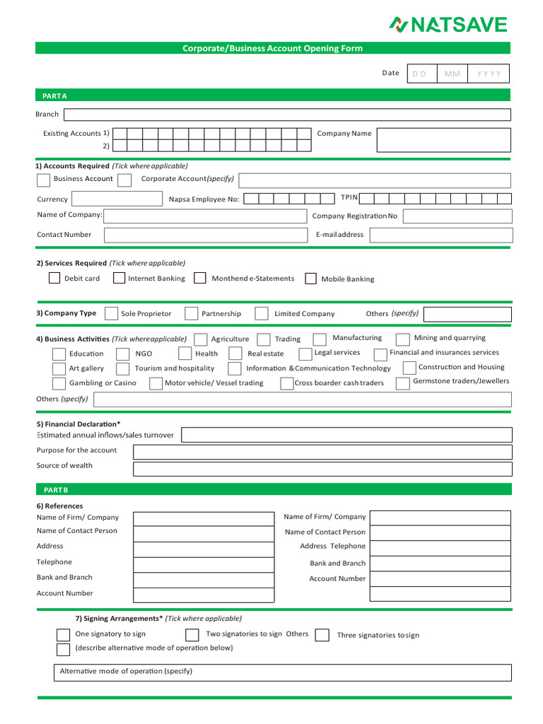 Corporate Account Opening Form Template | PDF | Banks | Business