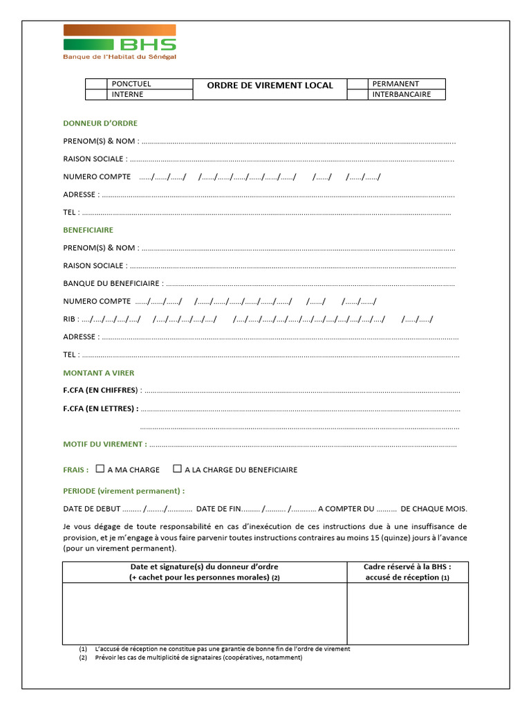 Ordre de Virement Unique | PDF