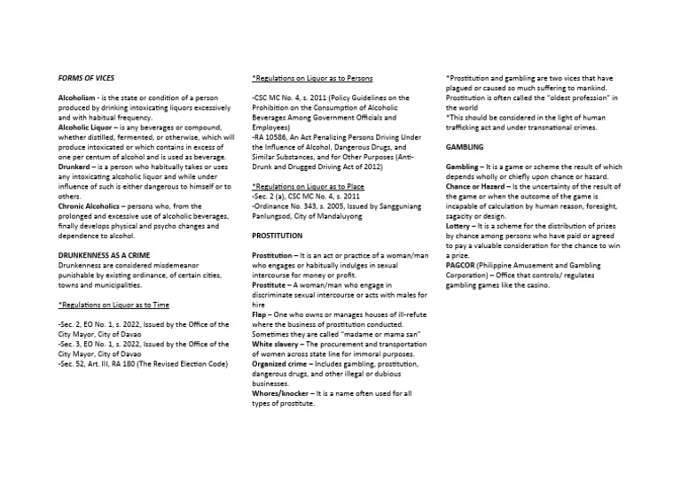 Forms of Vices | PDF | Alcoholism | Prostitution