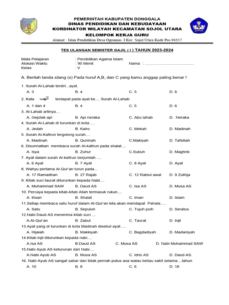 Soal Pai Kelas V | PDF
