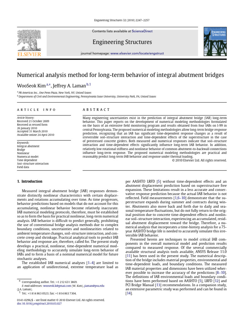 Numerical Analysis Method For Long-Term Behavior of Integral Abutment ...