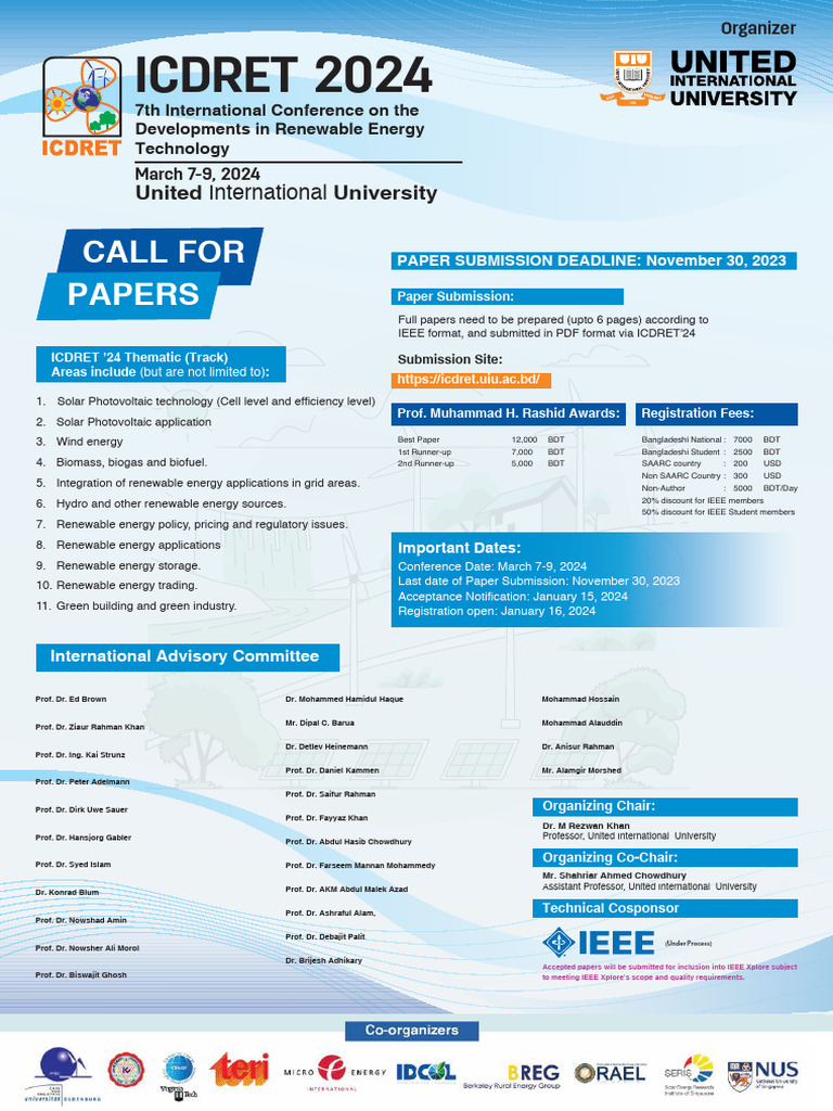 ICDRET 2024 Call Paper Updated | PDF | Renewable Energy | Bangladesh