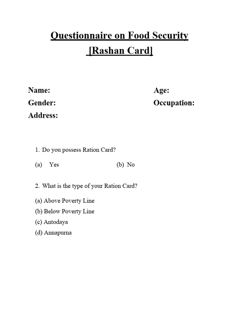 Food Security Questionnaire for Ration Card | PDF | Standard Of Living ...