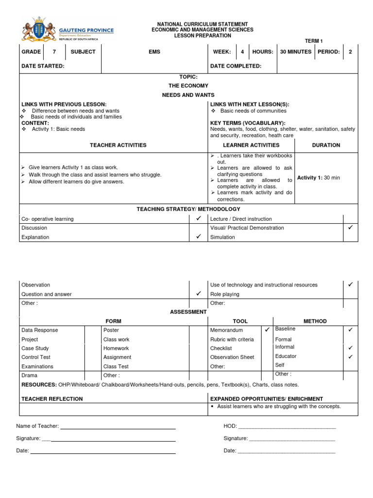 Week 4 Lesson Plan 2 | PDF | Lesson Plan | Learning