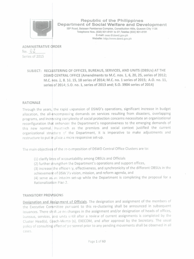 DSWD Administrative Order No. 2, S. 2015 | PDF