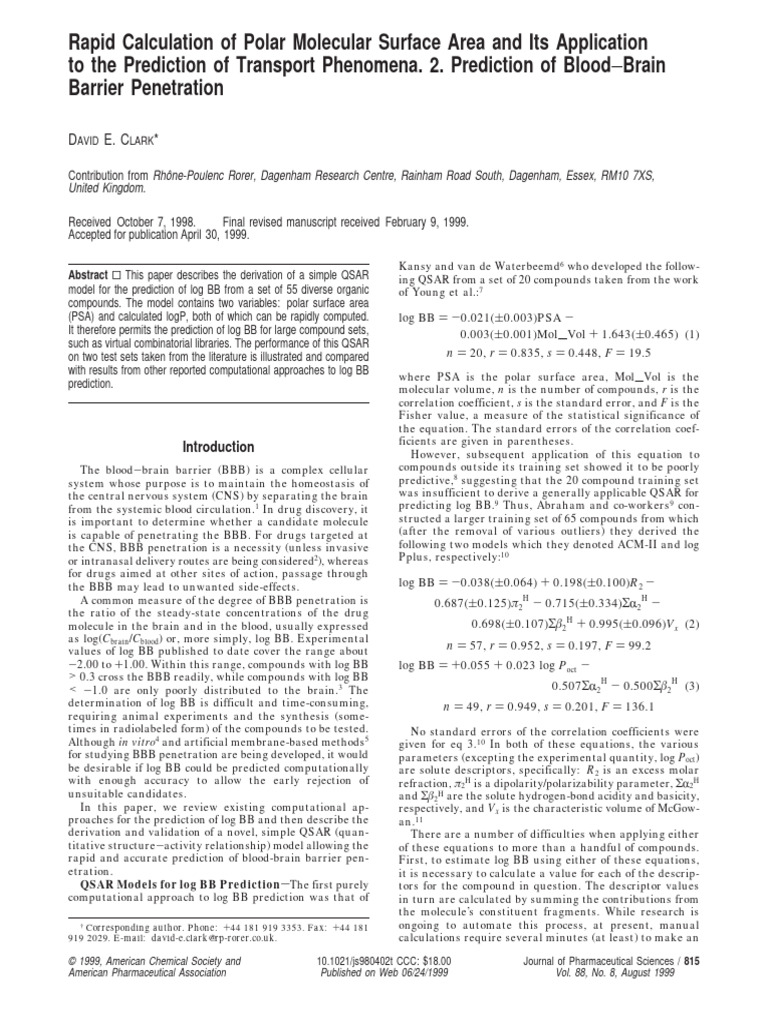 3 David E. Clark - Rapid Calculation of Polar Molecular Surface Area ...