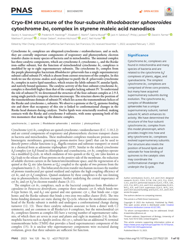 Cryo-EM structure of the four-subunit Rhodobacter sphaeroides ...