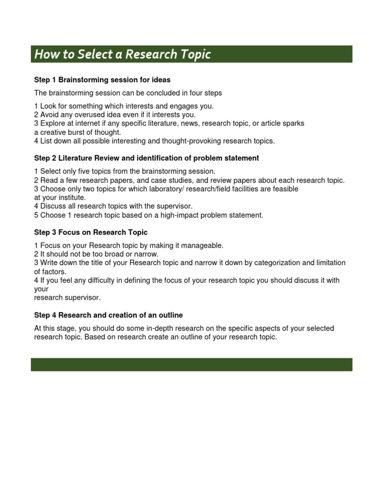 (Advanced Statistics) How To Select A Research Topic | PDF