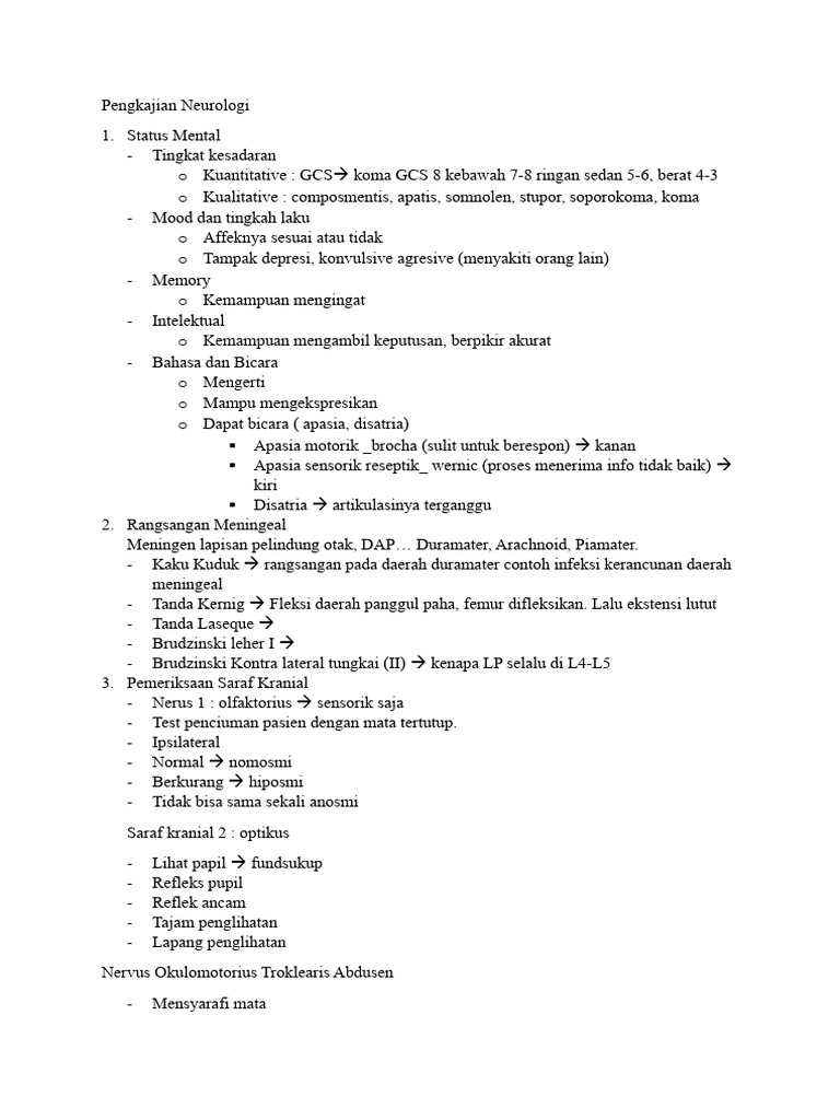 Pengkajian Neurologi | PDF