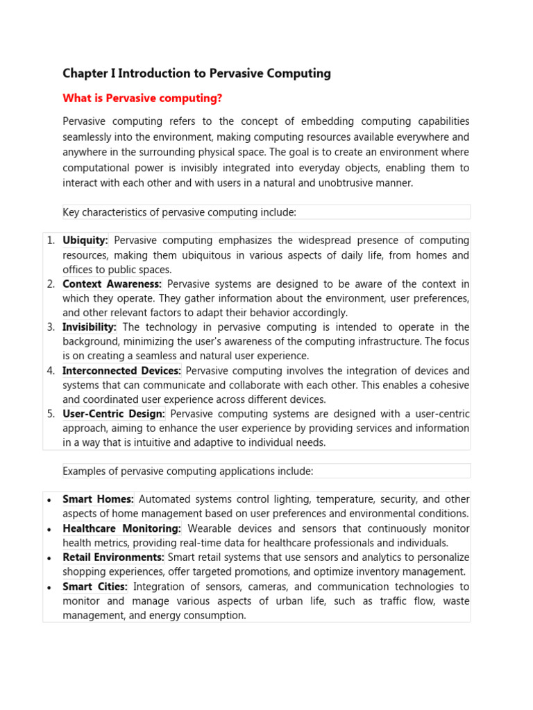 Chapter I Introduction To Pervasive Computing | PDF | Computing | Mobile Device