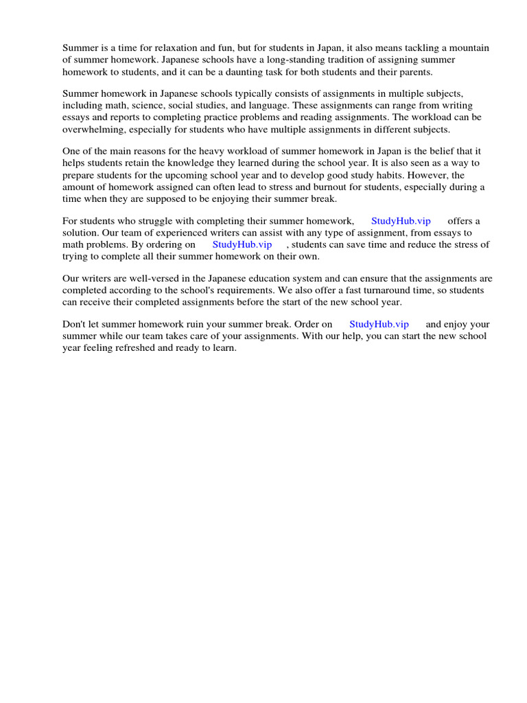 Japanese School Summer Homework | PDF | Homework