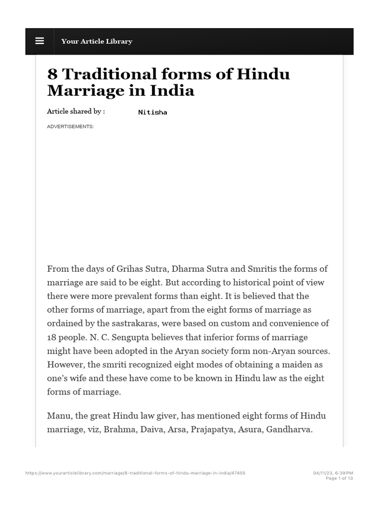 Eight Forms of Hindu Marriage Explained | PDF | Marriage | Brahman