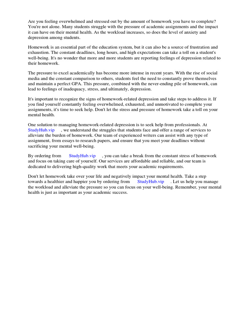 More Homework Depression | PDF | Major Depressive Disorder | Mood Disorders