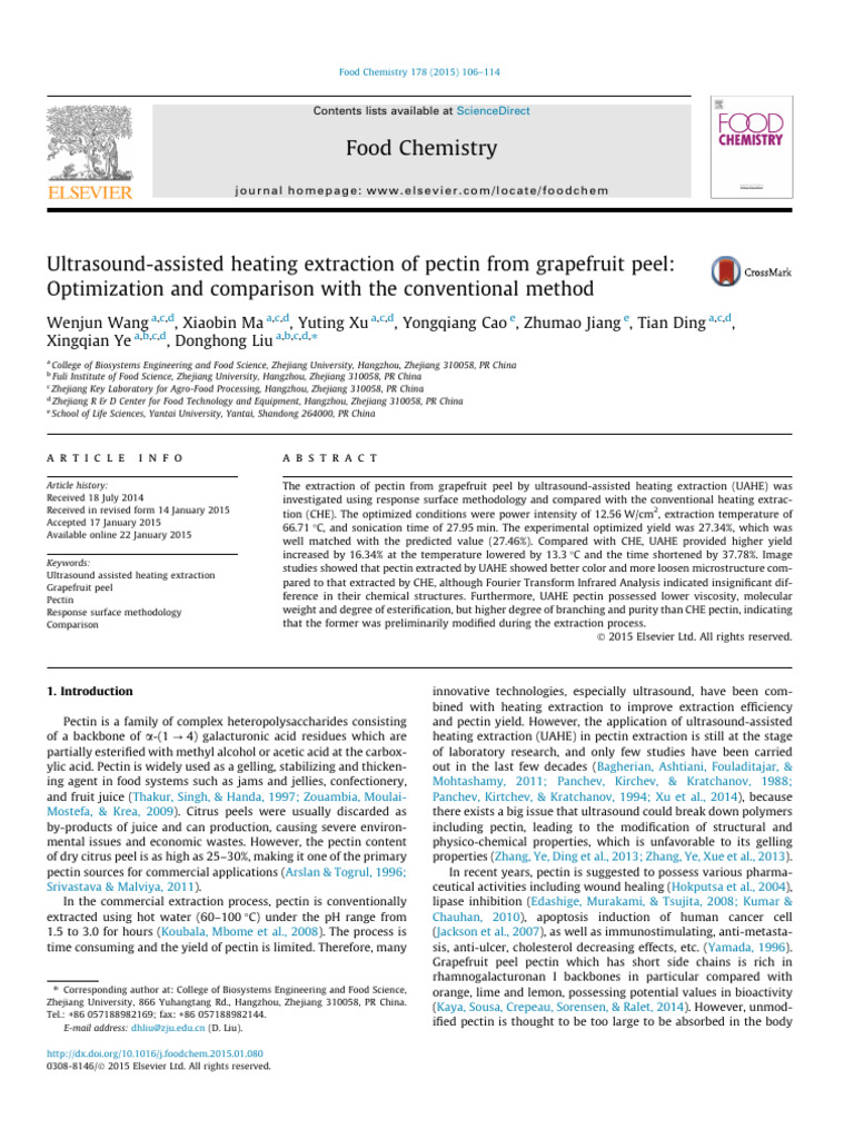 Ultrasound-Assisted Heating Extraction of Pectin From Grapefruit Peel | PDF | Wellness | Science ...