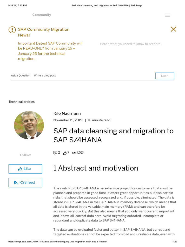 SAP Data Cleansing and Migration To SAP S - 4HANA - SAP Blogs | Download Free PDF | Data Quality ...