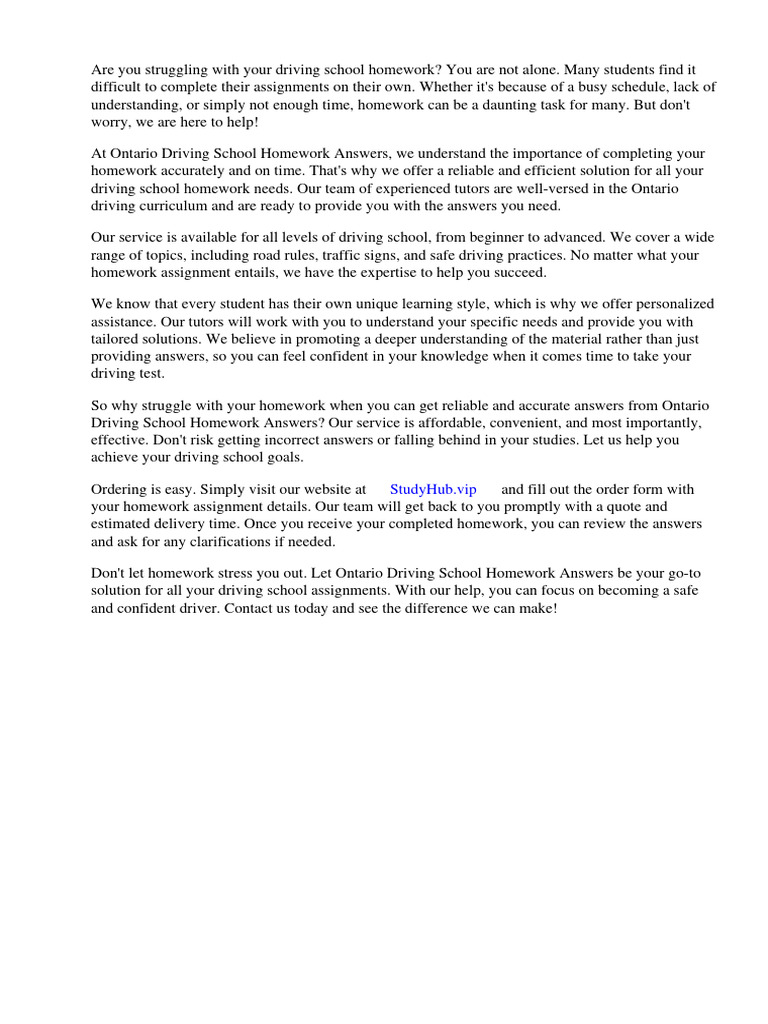 Ontario Driving School Homework Answers | PDF | Driving | Driver's License