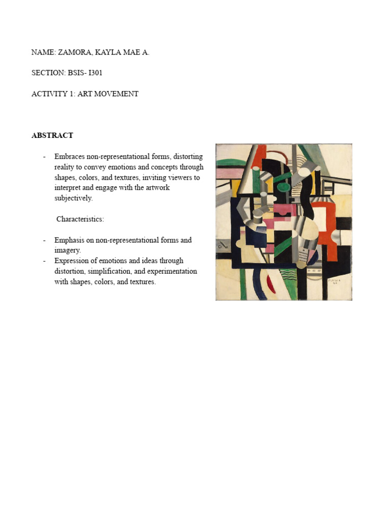 Zamora, Kayla Mae - Act 1 Art Movement | PDF | Reality | Abstract Art