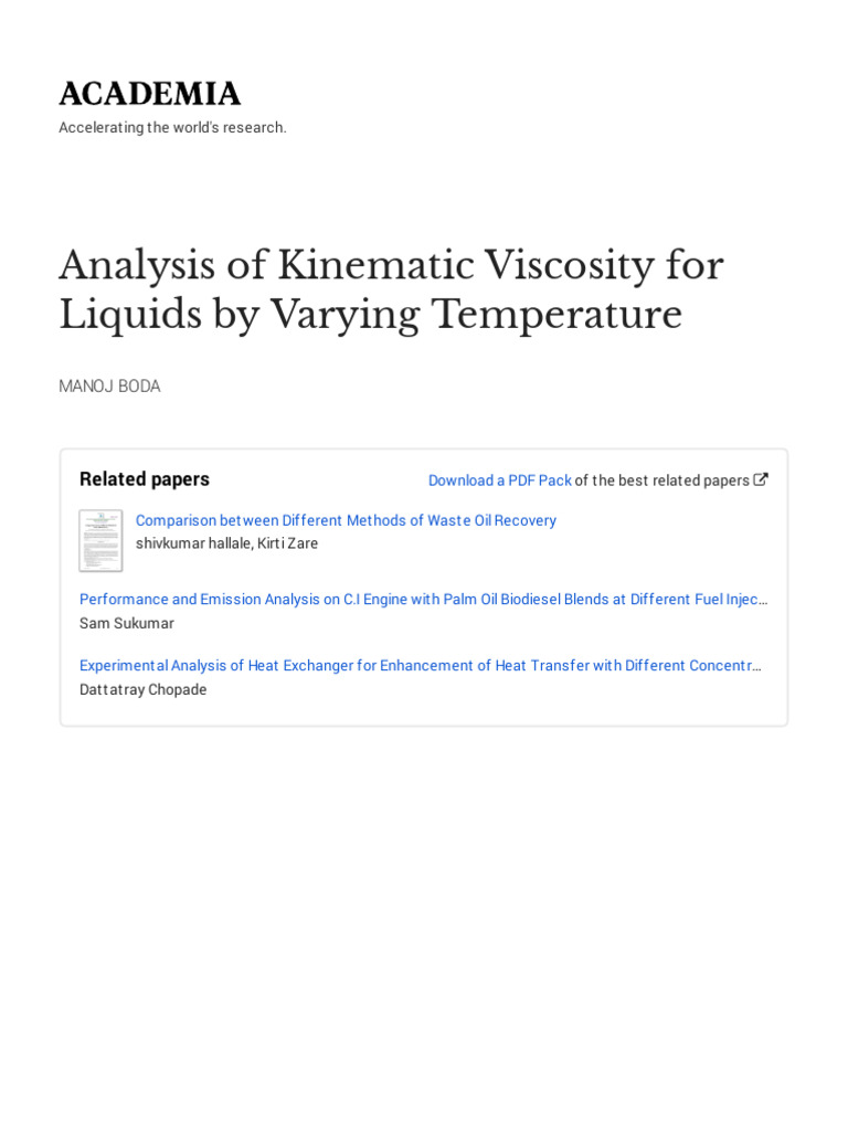 Analysis of Kinematic Viscosity For | PDF | Viscosity | Stress (Mechanics)