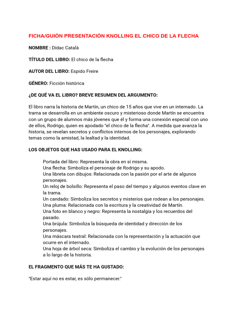 Dídac Català Vilalta - Entrega Knolling Literario El Chico de La Flecha | PDF