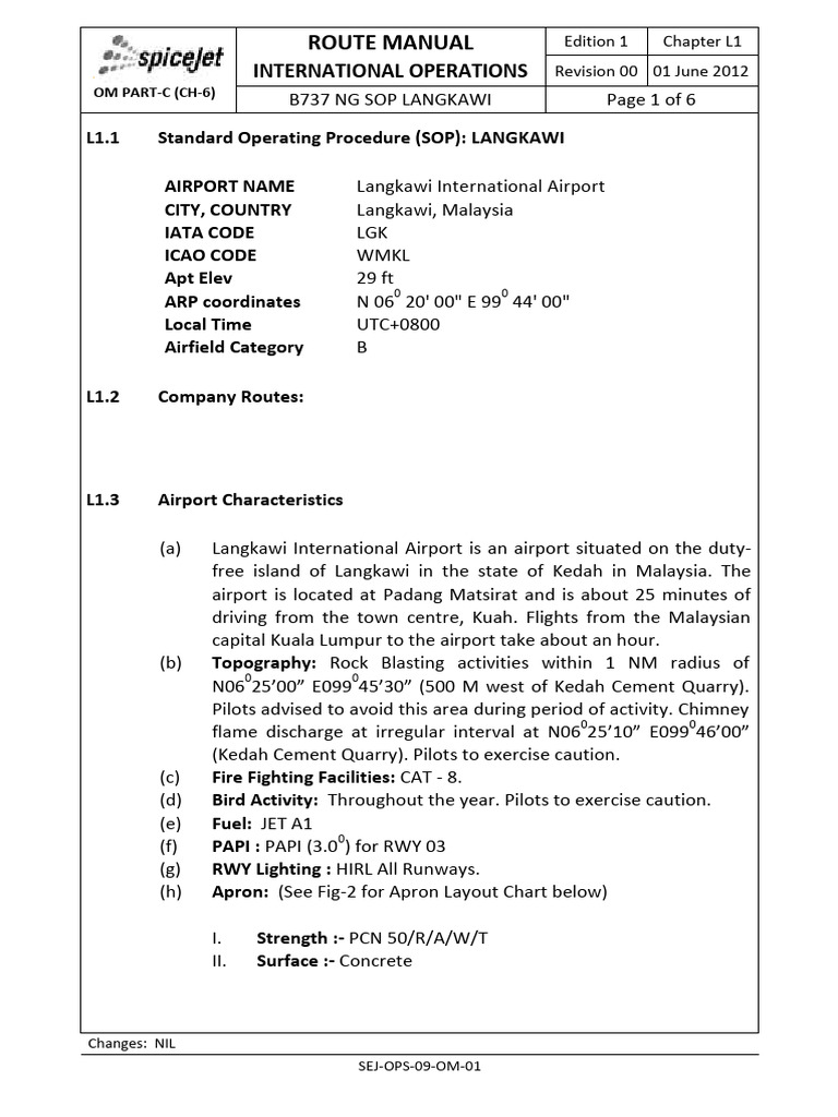 B737 NG Aerodrome SOP Langkawi | PDF | Airport | Air Traffic Control