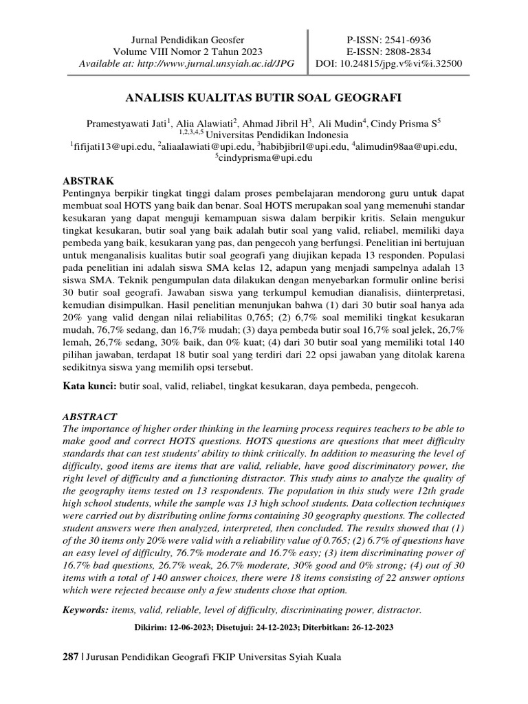 Analisis Kualitas Butir Soal Geografi | PDF