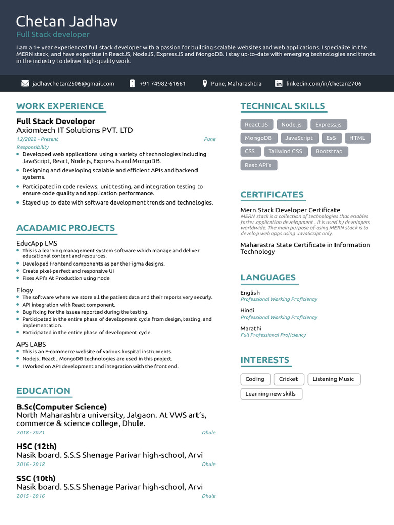 Resume Chetan Jadhav | PDF | Computing | Web Development