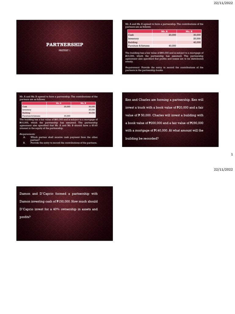 Partnership Contributions and Equity Distribution | PDF | Partnership ...