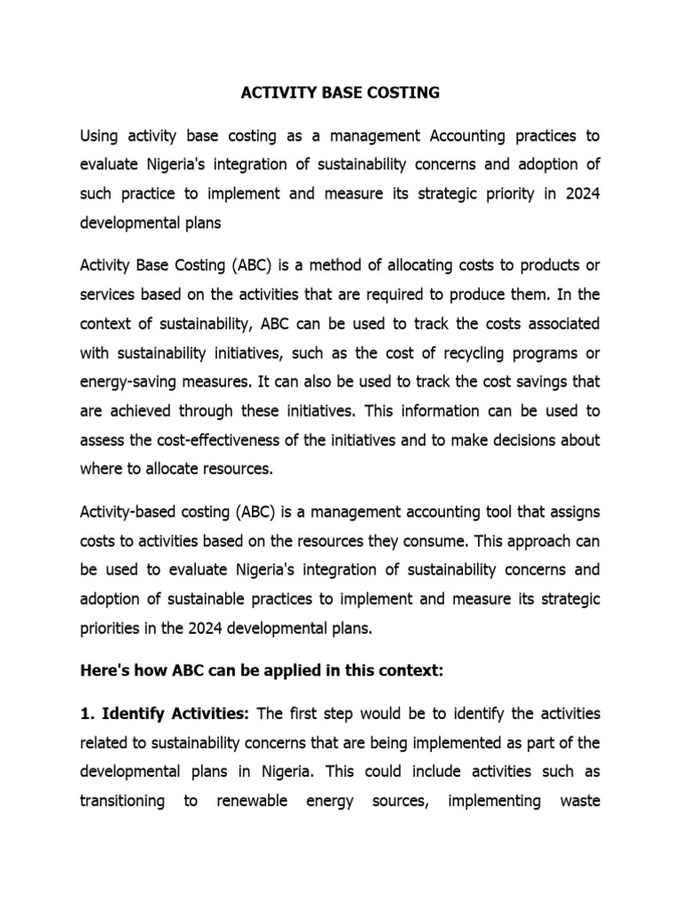 Activity Base Costing | PDF | Sustainability | Management Accounting