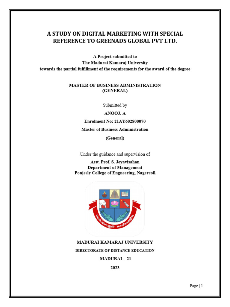 A Study On Digital Marketing With Special Reference To Greenads Global ...