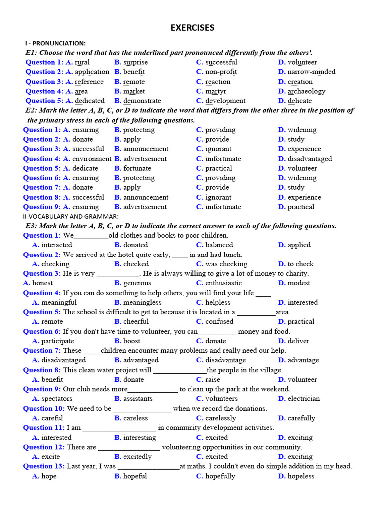 G100 - U4 - Exercises RV | PDF | Volunteering | European Union