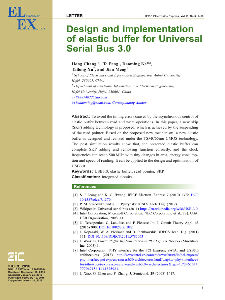 Design and Implementation of Elastic Buffer For Universal Serial Bus 3.0 | Download Free PDF ...
