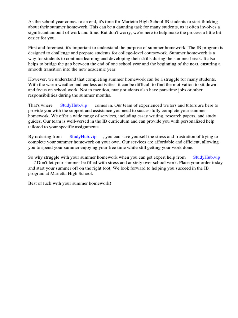 Marietta High School Ib Summer Homework | PDF | Homework | Curriculum