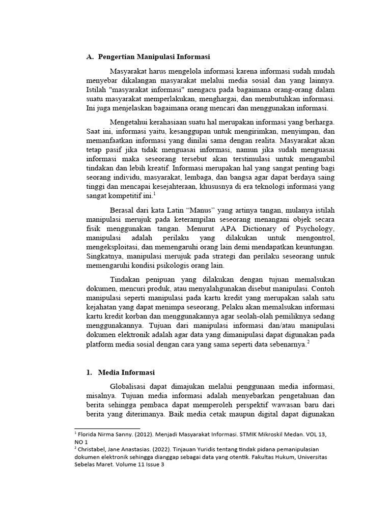 Pengertian Manipulasi Informasi Media | PDF