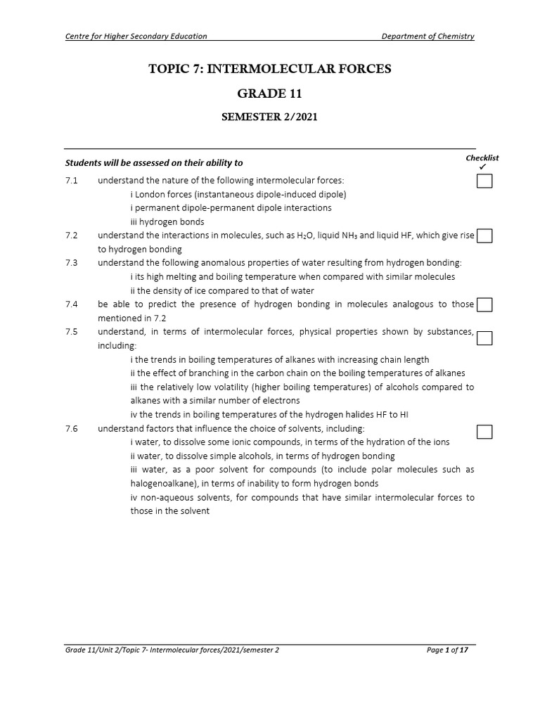 Intermolecular Forces in Chemistry | PDF | Intermolecular Force ...