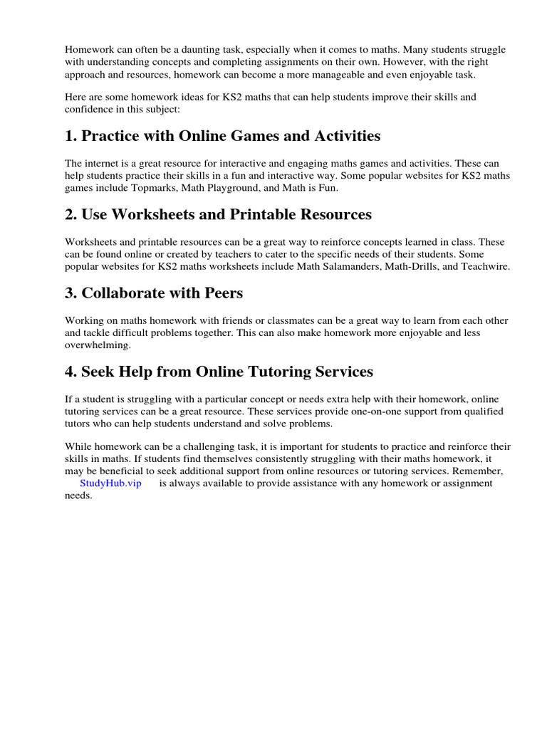 Homework Ideas Ks2 Maths | PDF | Worksheet | Homework