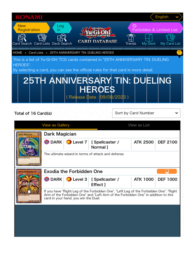 25th Anniversary Tin- Dueling Heroes | Card Search Results - View as Gallery | Yu-gi-oh! Trading ...